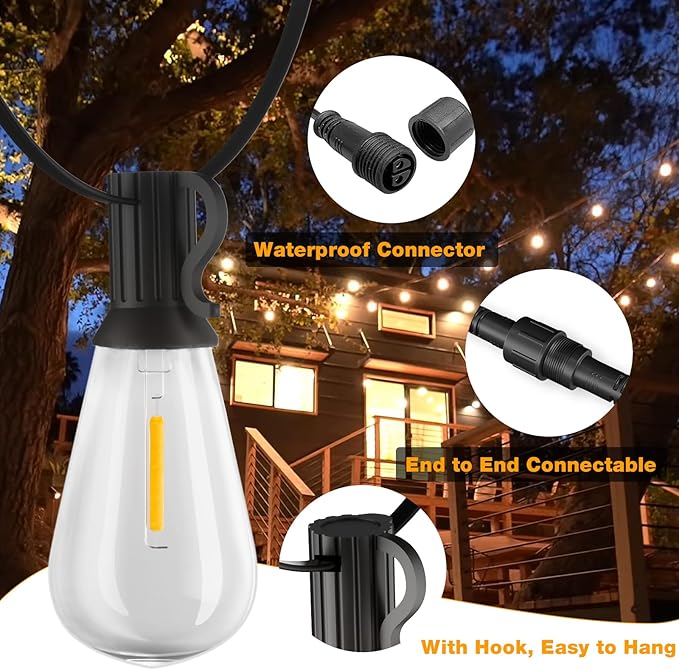 GLUROO ST38 Waterproof Shatterproof Outdoor String Lights