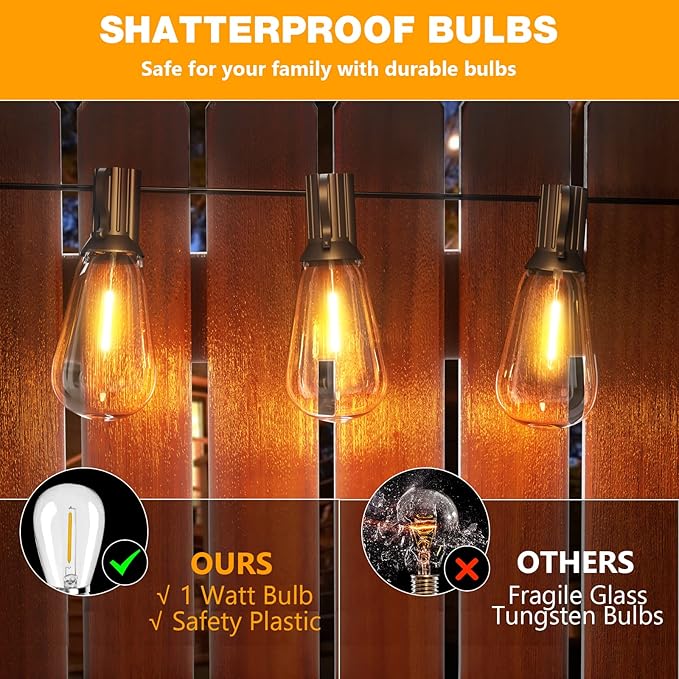 GLUROO ST38 Waterproof Shatterproof Outdoor String Lights